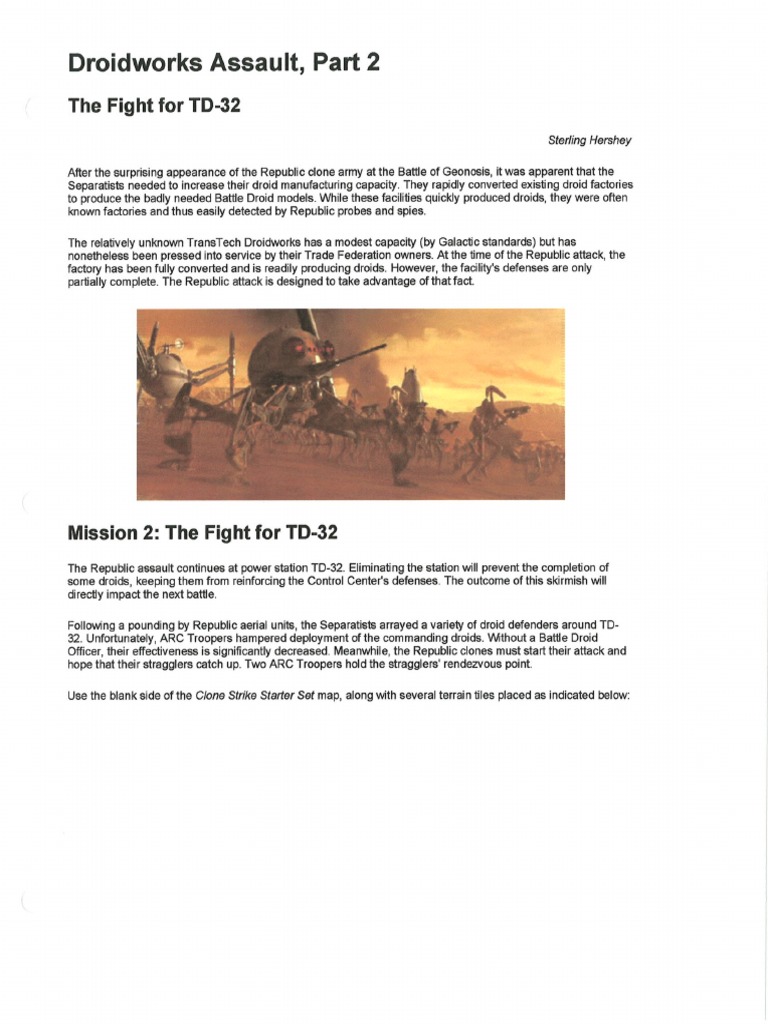 Scenario Droidworks Assault Part 2 The Fight For TD32 | PDF