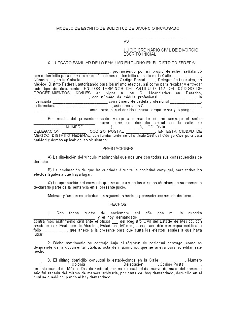 Formato De Divorcio Incausado Divorcio Monica Formato Modelo Demanda ...