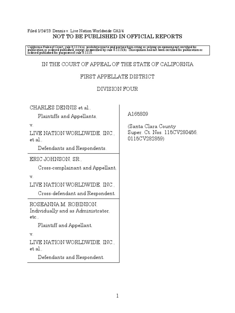 Dennis v. Live Nation | PDF | Demurrer | Negligence