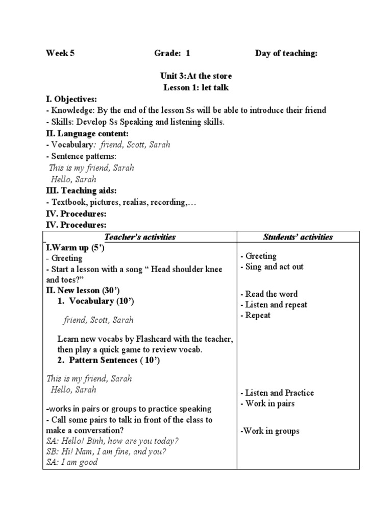 Let's Go 1 Unit 3 Lesson 1 | PDF