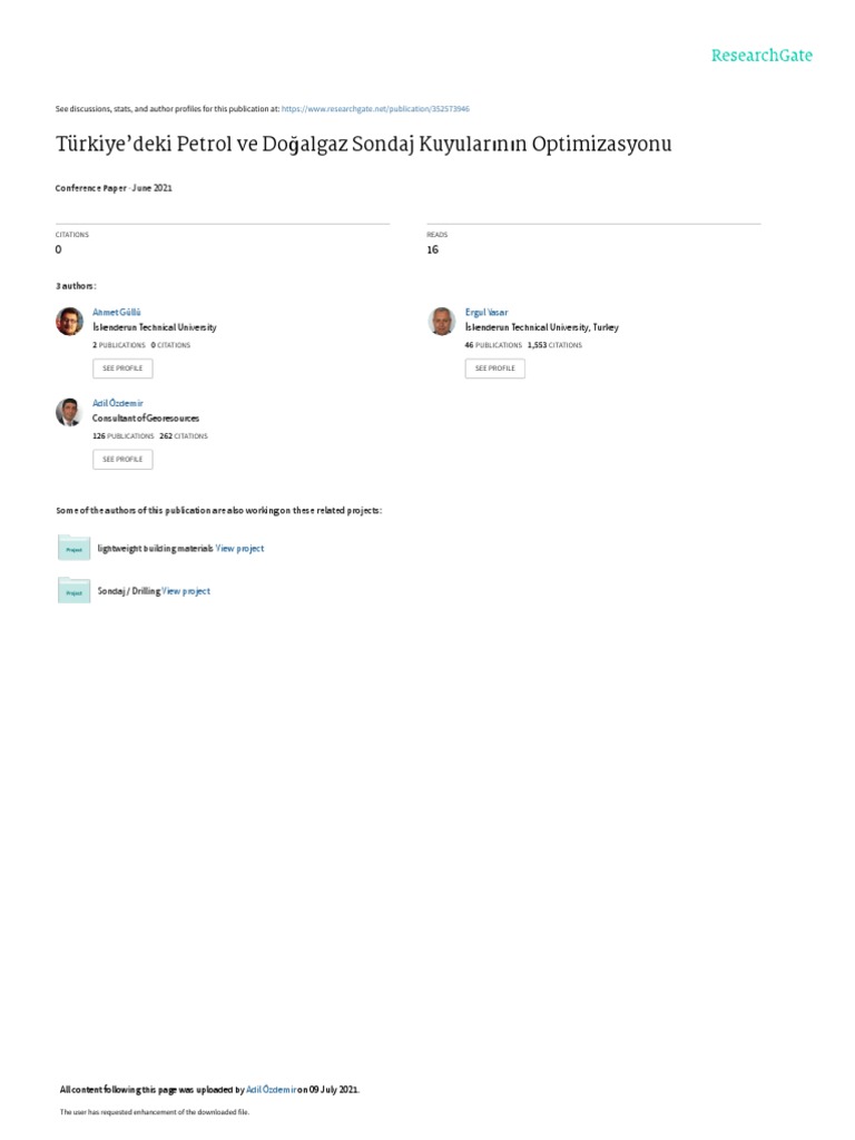 Türkiye'deki Petrol Ve Doğalgaz Sondaj Kuyularının Optimizasyonu | PDF