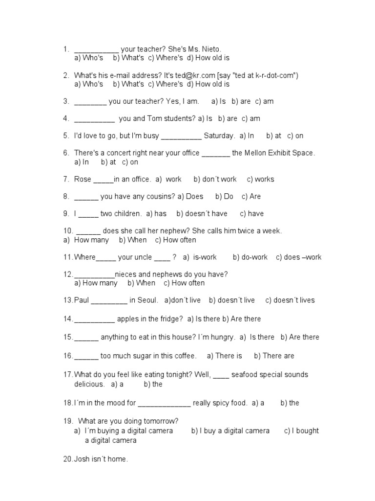 Examen Final de Top Notch One Units 1 A 10 | PDF