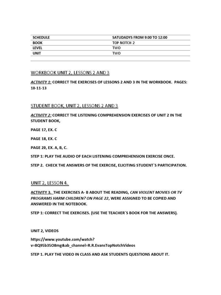 Lesson Plan Top Notch 2, Unit 2 | PDF Lesson Plan Top Notch 2, Unit 2 | PDF