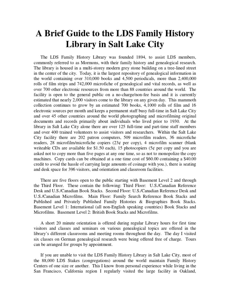 Guide To LDS Family History Library in Salt Lake City | PDF | Microform ...