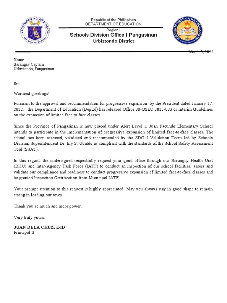 Request Letter For Inspection Brgy Capt | PDF