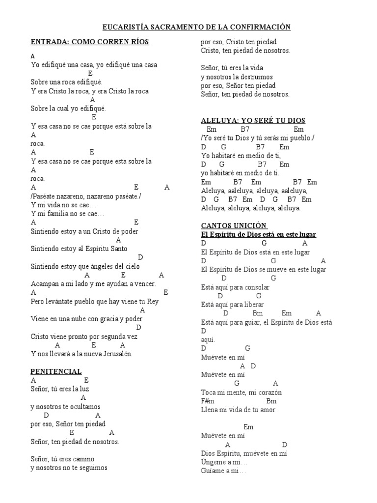 Cantos Eucaristia De Confirmacion Acordes Pdf Cristo Título