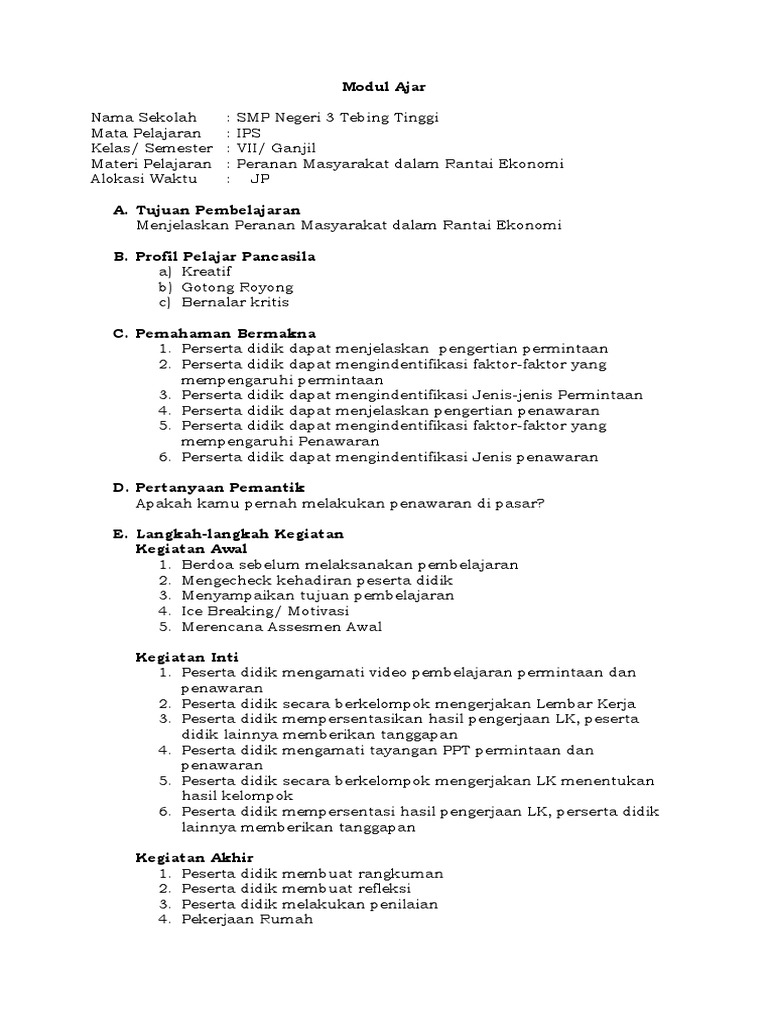 Modul Ajar 3 PERMINTAAN DAN PENAWARAN | PDF | Karier & Perkembangan