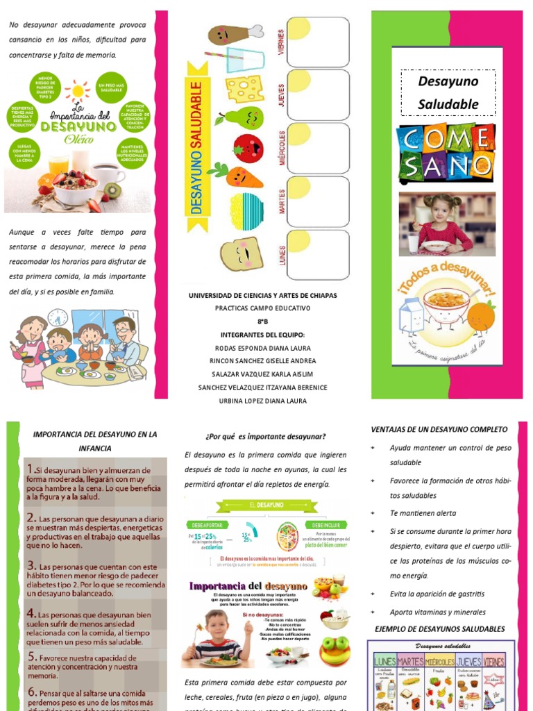 Triptico Importancia Del Desayuno | PDF