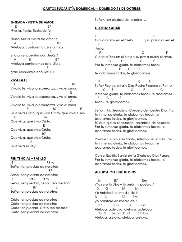 Cantos Eucaristía Dominical 16 de Octubre Con Acordes | PDF | Cristo (título) | eucaristía