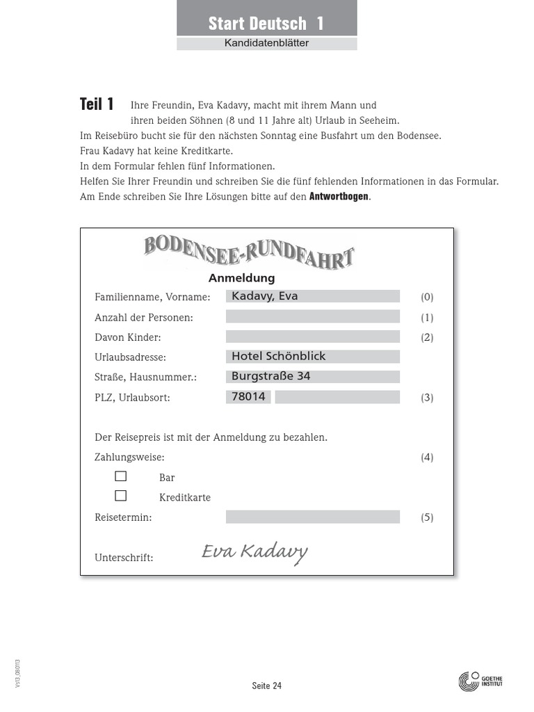 Schreiben A1 Modellsatz | PDF