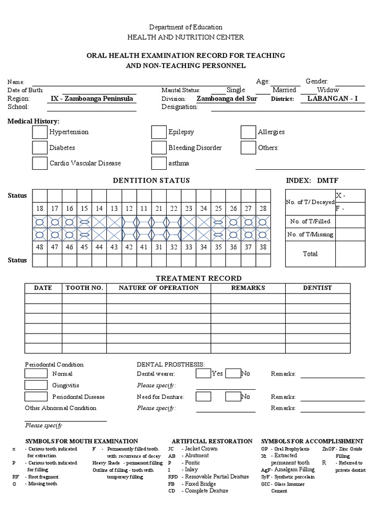 Oral Health Examination Record Template | PDF | Dentistry | Periodontology
