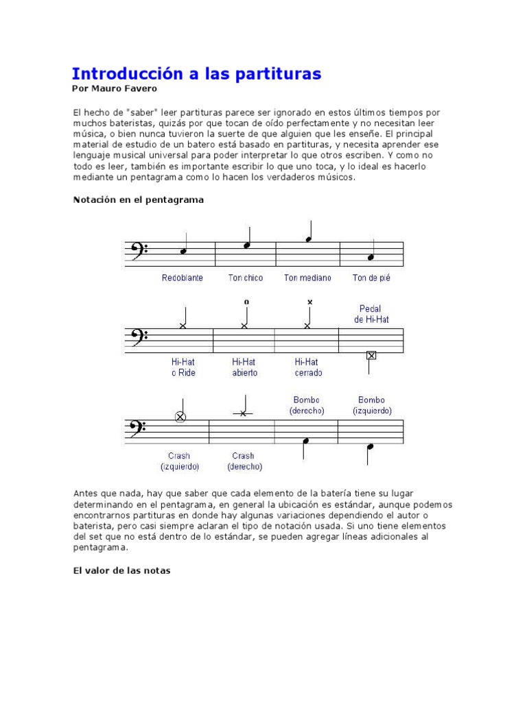 Introducción A Las Partituras | PDF | Kit de batería | Ritmo
