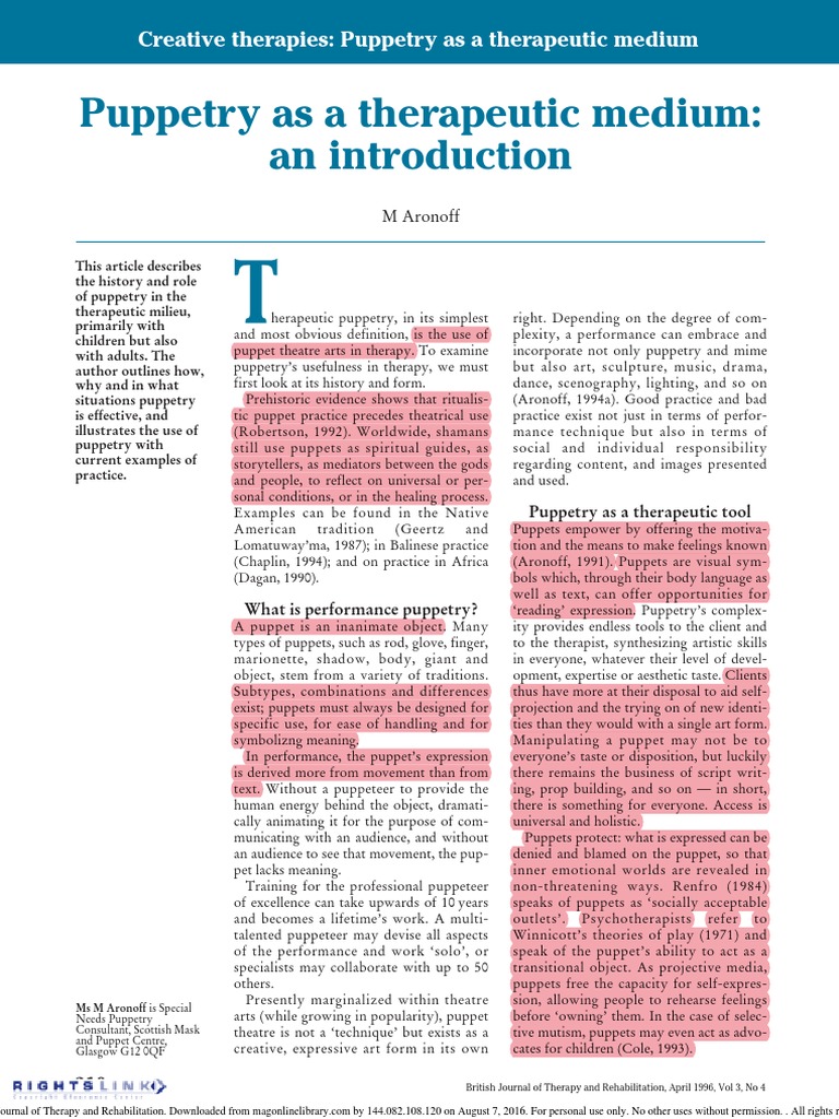 Puppetry As A Therapeutic Medium | PDF | Psychotherapy | Puppetry