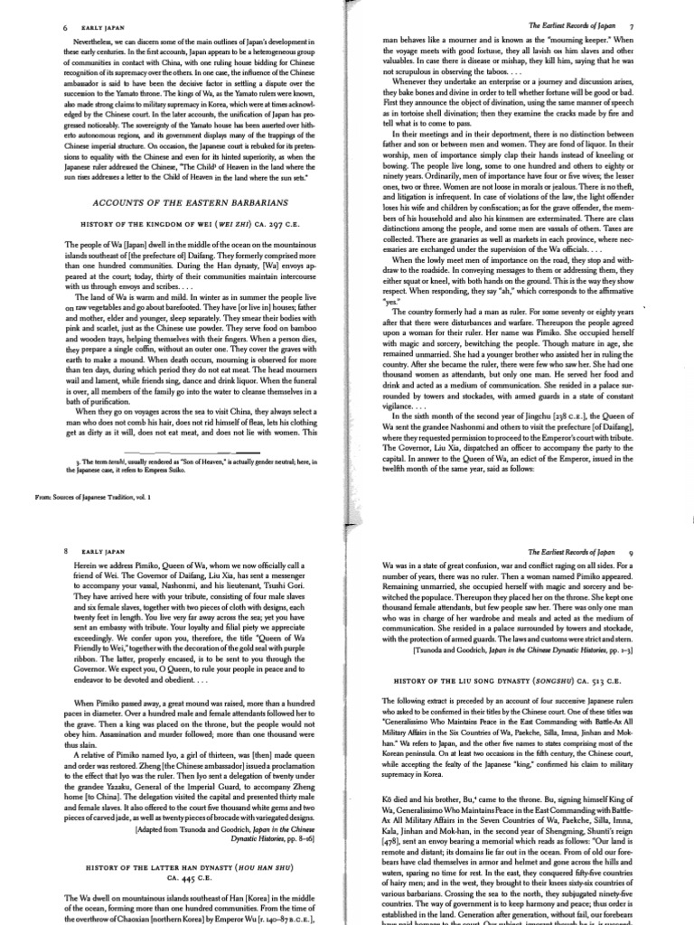 Accounts of Eastern Barbarians (Sources of Japanese Tradition I) | PDF ...