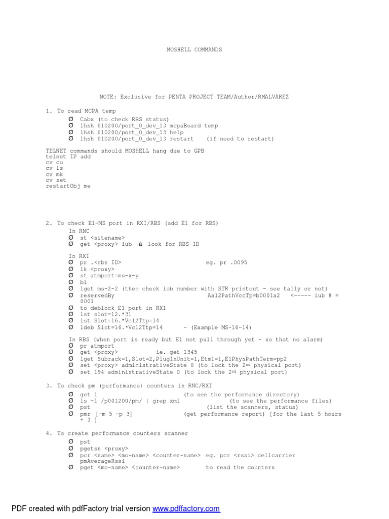 Moshell Commands Pdf Information And Communications Technology Telecommunications 