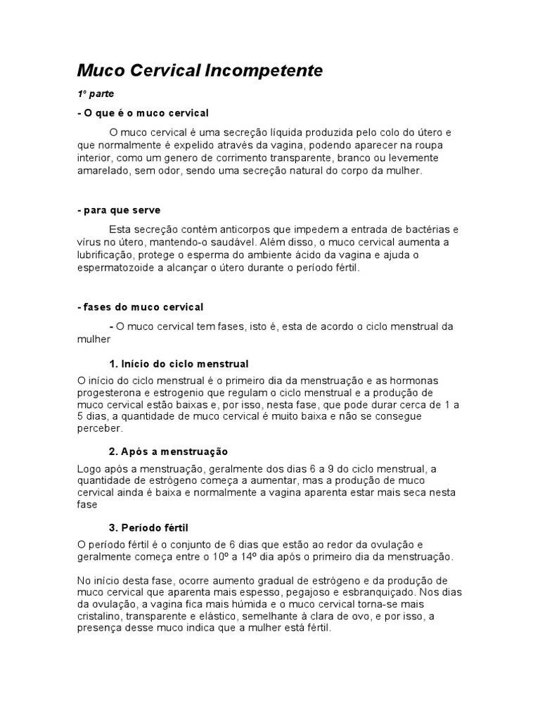 Muco Cervical: Função e Ciclo Menstrual | PDF | Ciclo menstrual | Gravidez