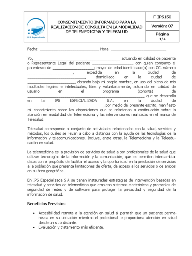 Consentimiento Telemedicina.01 | PDF | Consentimiento informado ...
