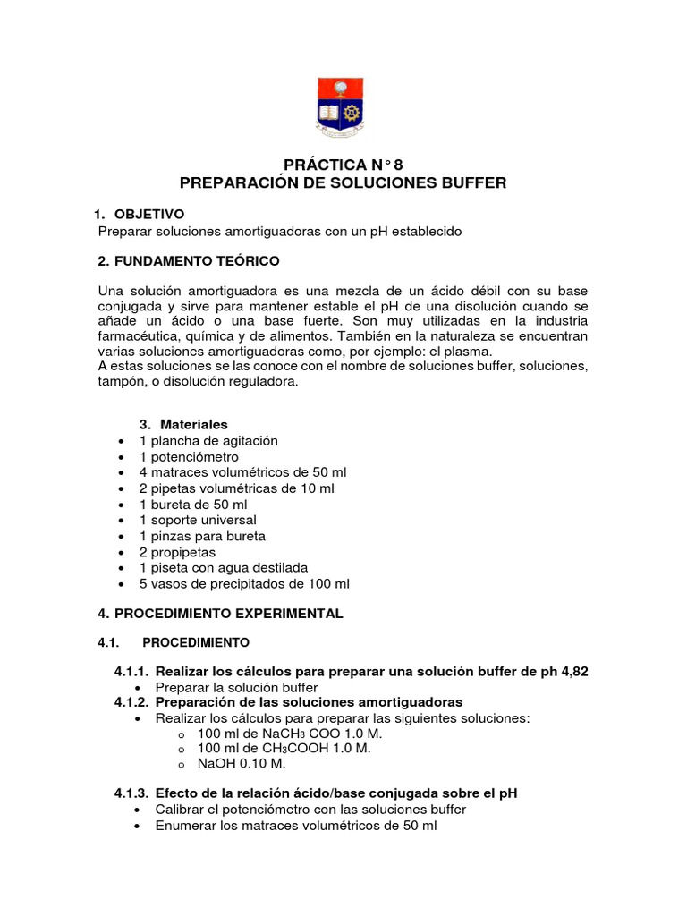 Práctica 8. Soluciones Buffer | PDF | Solución tampón | Ph