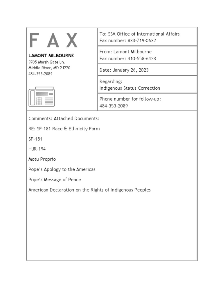 SSA International Affairs Fax Cover Page | PDF