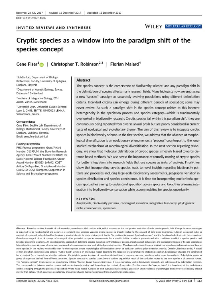 Cryptic Species As A Window Into The Paradigm Shift of The Species Concept | PDF | Species ...