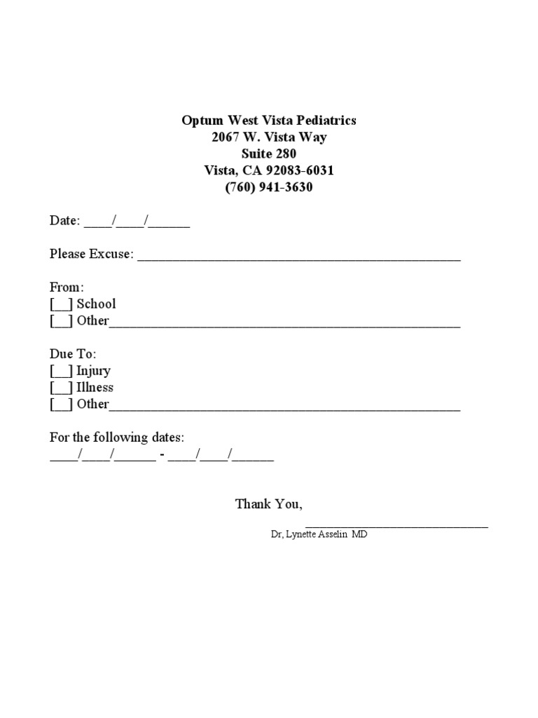 Fake Doctors Note Template For Work | PDF