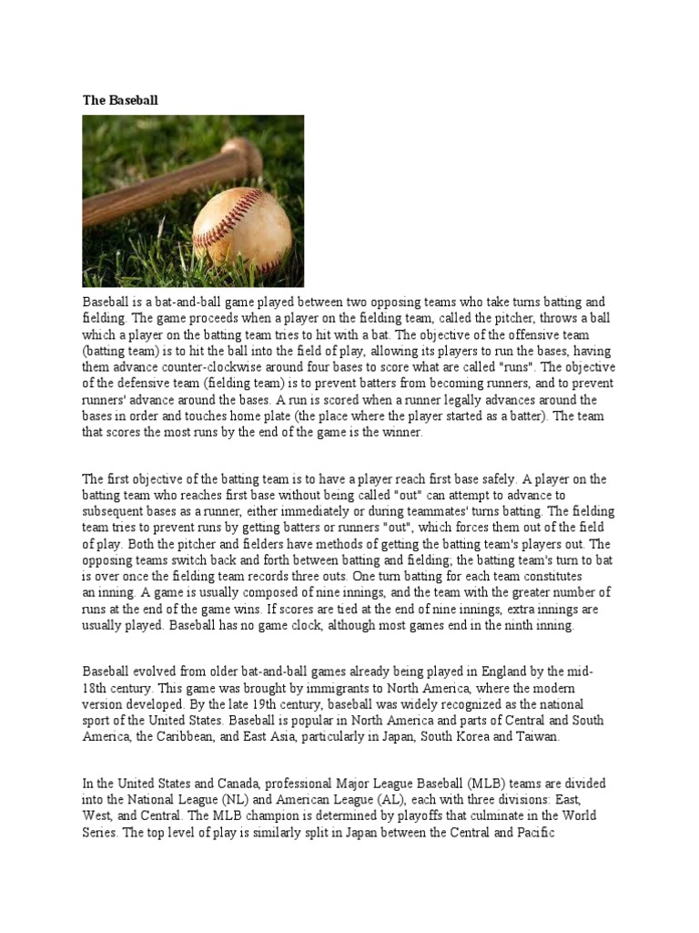 The History of Baseball | PDF | Batting (Baseball) | Entertainment