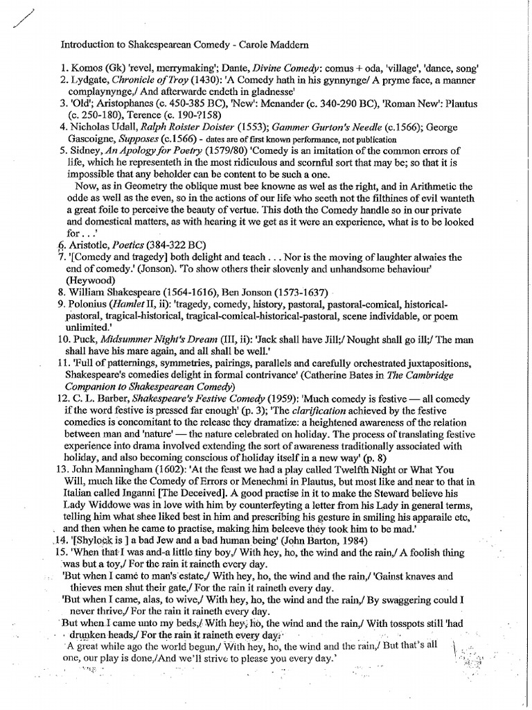 Introduction To Shakespearean Comedy LECTURE HANDOUT 1 OF 2 | PDF ...