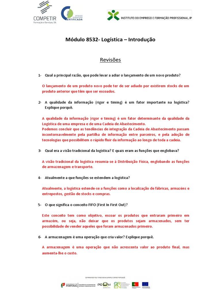 Correção - Revisões-Módulo 8532 | PDF | Cadeia de suprimentos | Logística