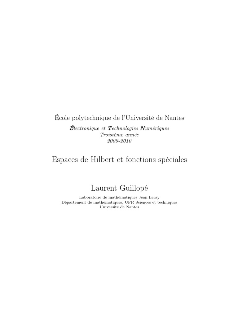 Espaces de Hilbert Et Fonctions Speciale | Download Free PDF | Espace ...