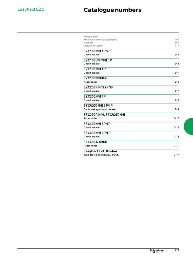 Schneider EZC Circuit Breaker Catalogue | PDF | Switch | Electric Power