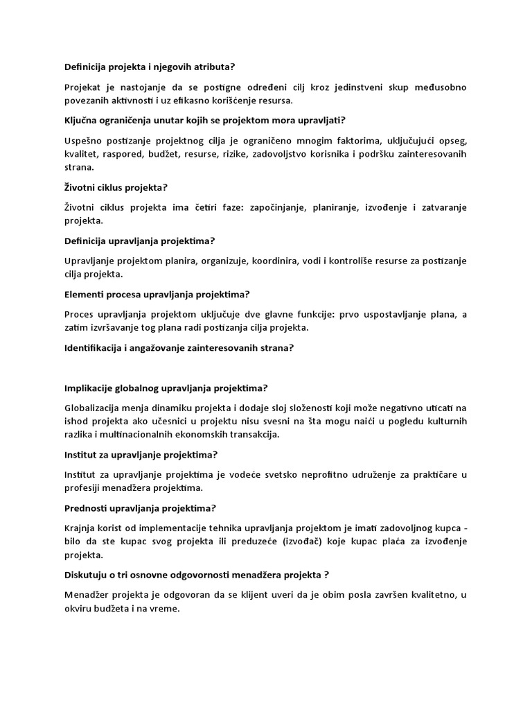 Projekti Pitanja | PDF