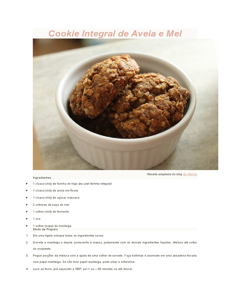 Cookies Integrais de Aveia e Mel | PDF