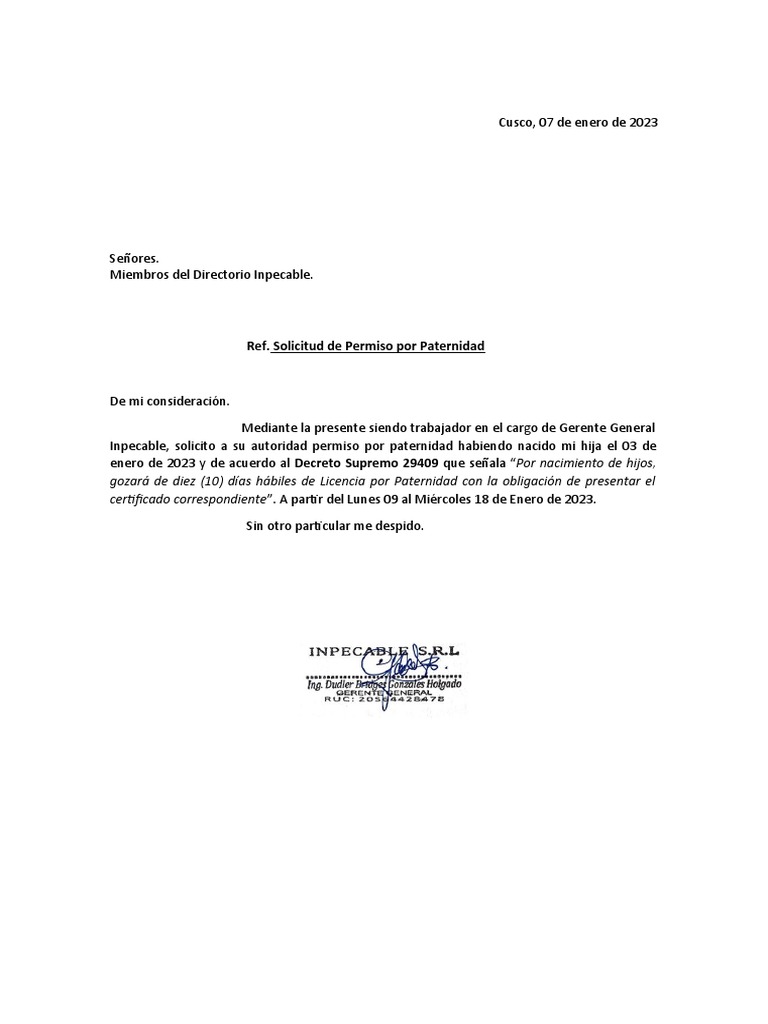 Solicitud de Permiso Por Paternidad | PDF