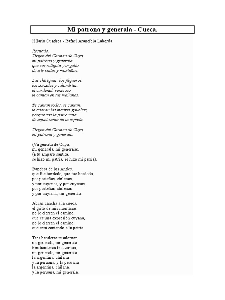 Cueca Mi Patrona Mi Generala | PDF