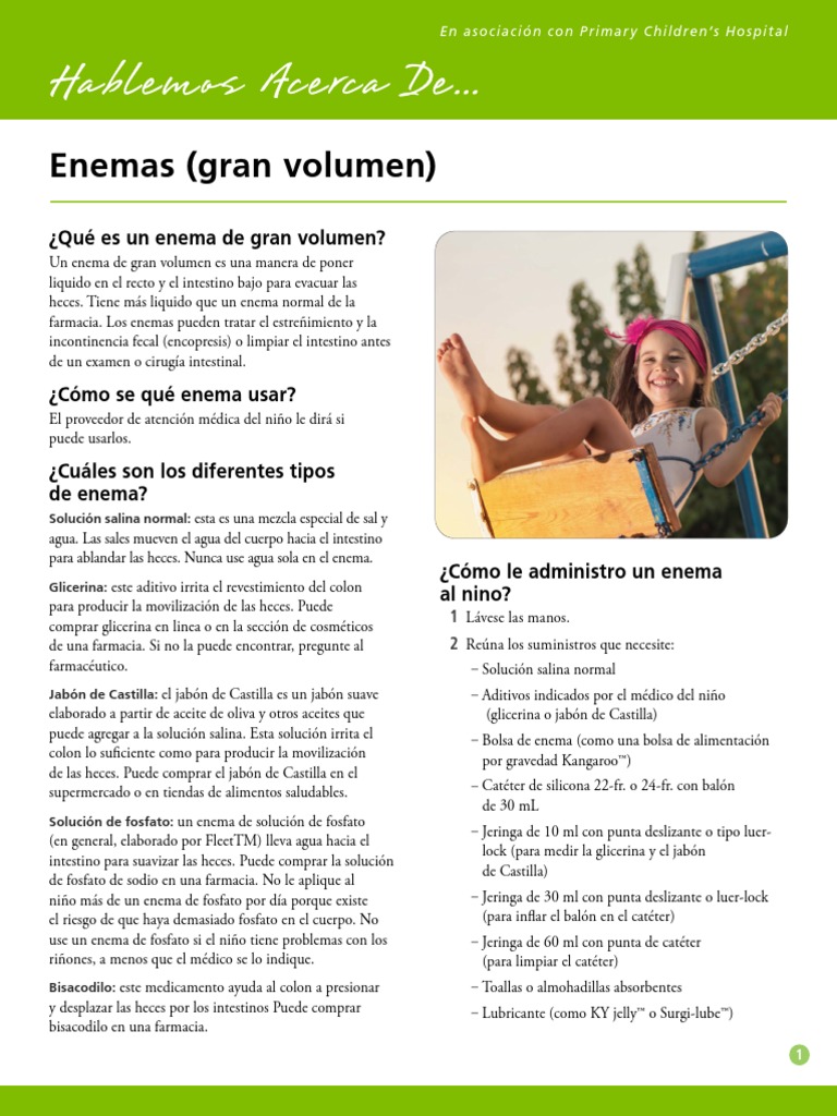 Enemas (Large-Volume) (Let's Talk About... Pediatric Brochure) Spanish ...