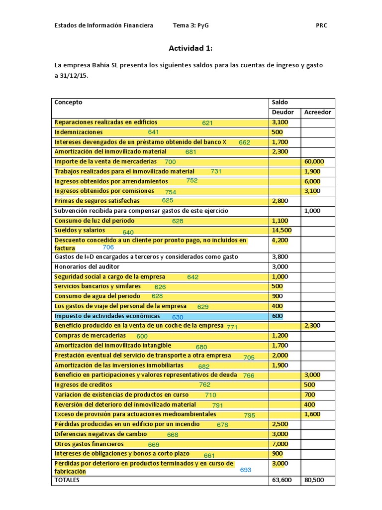 Ejercicio 1 PyG | PDF | Amortización (Negocio) | Economias