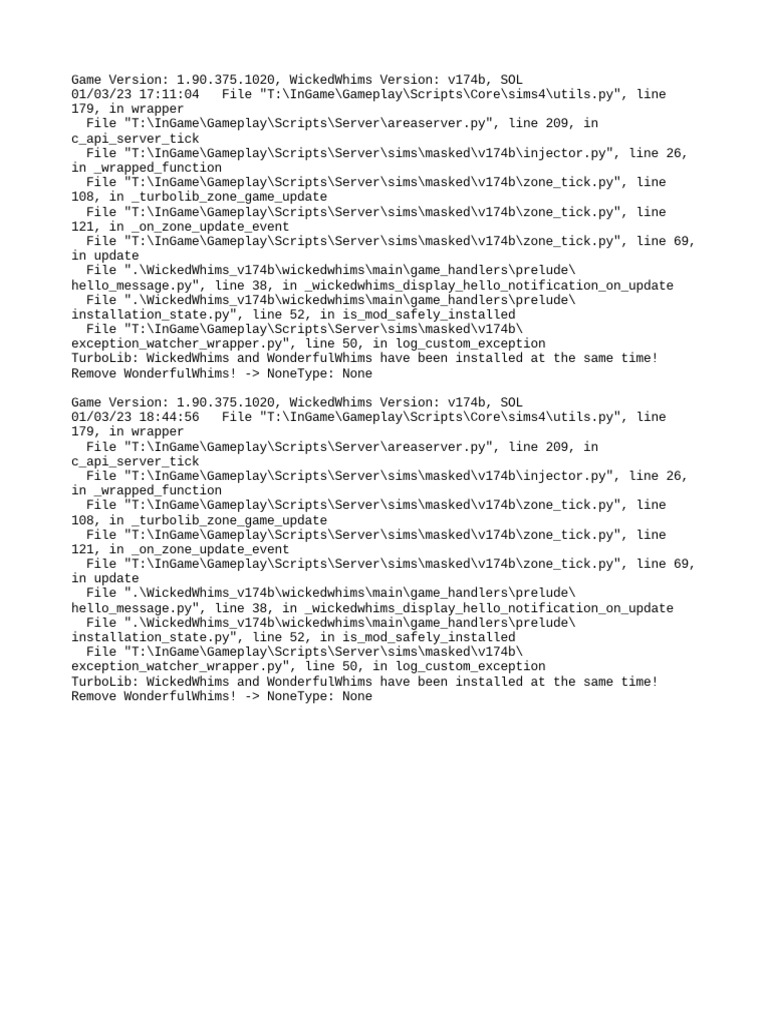 WickedWhims v174b Mod Conflict Log | PDF | Computers