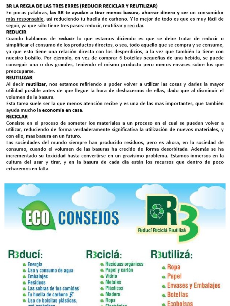 3R: Reducir, Reutilizar y Reciclar Eficazmente | PDF | Salud y ...