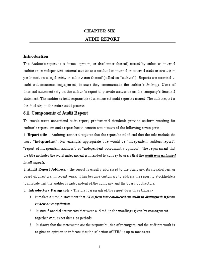 Chapter 6-Audit Report | PDF | Auditor's Report | Financial Audit
