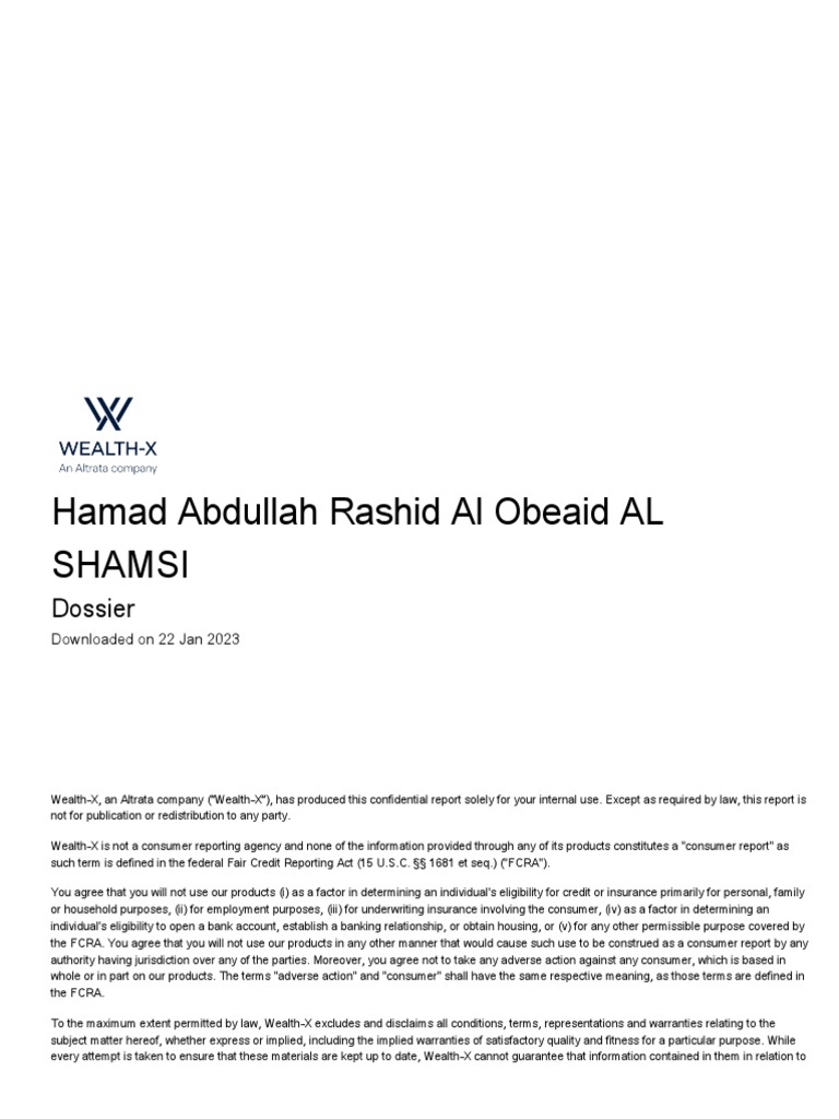 Wealth-X Hamad Abdullah Rashid Al Obeaid AL SHAMSI Dossier | PDF ...