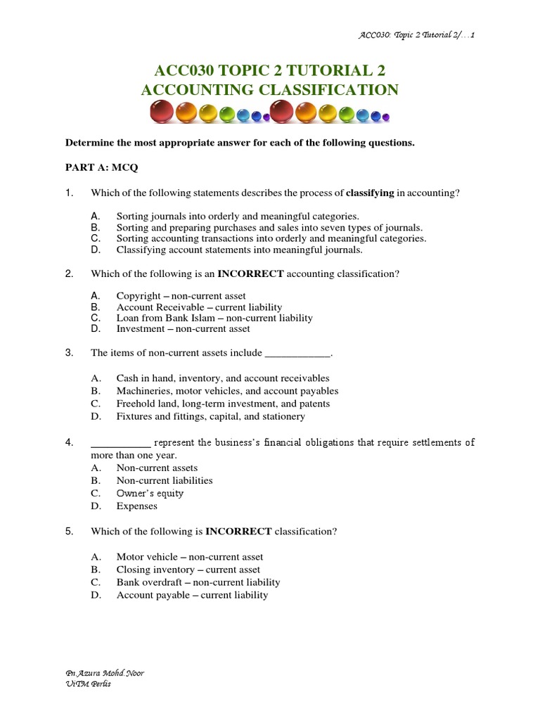 ACC030 T2 TUTORIAL 2 ACCTG CLASSIFICATION Qs | Download Free PDF ...