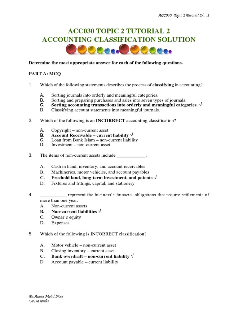 Acc030 T2 Tutorial 2 Acctg Classification SS | PDF