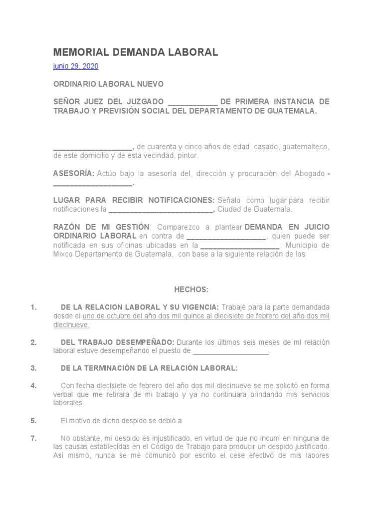 Memorial Demanda Laboral | Descargar gratis PDF | Salario | Demanda judicial