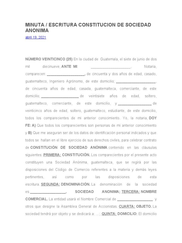 Constitucion de Sociedad Anonima | PDF | Compartir (Finanzas) | Arbitraje