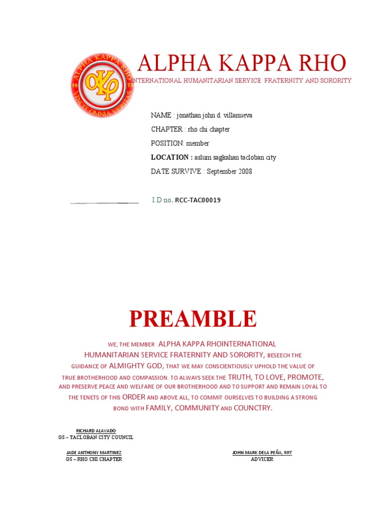 Alpha Kappa Rho humanitarian fraternity | PDF