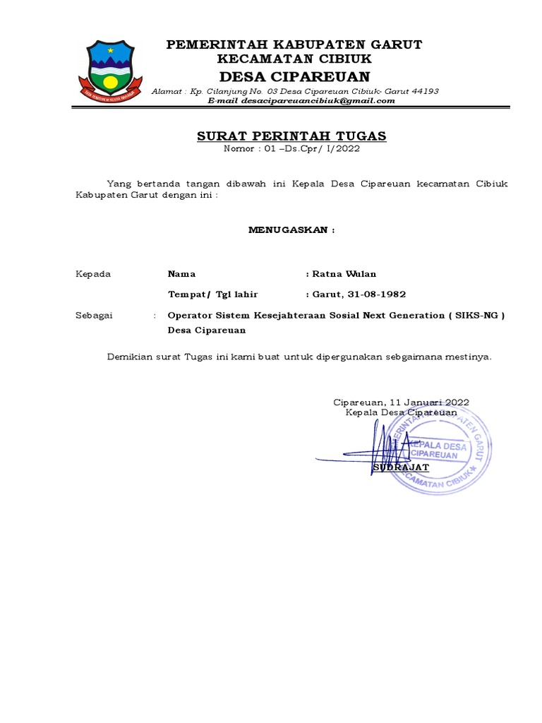 Surat Tugas Operator Siks NG Fix | PDF