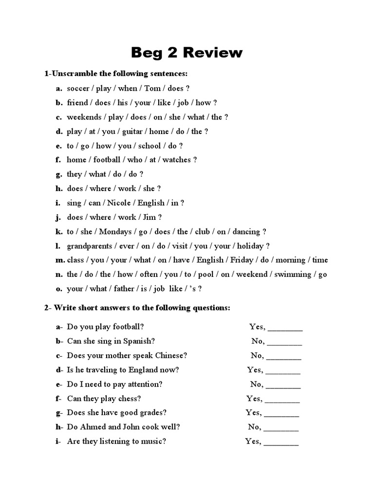 Beg 2 Review | PDF | Language Arts & Discipline | Foreign Language Studies