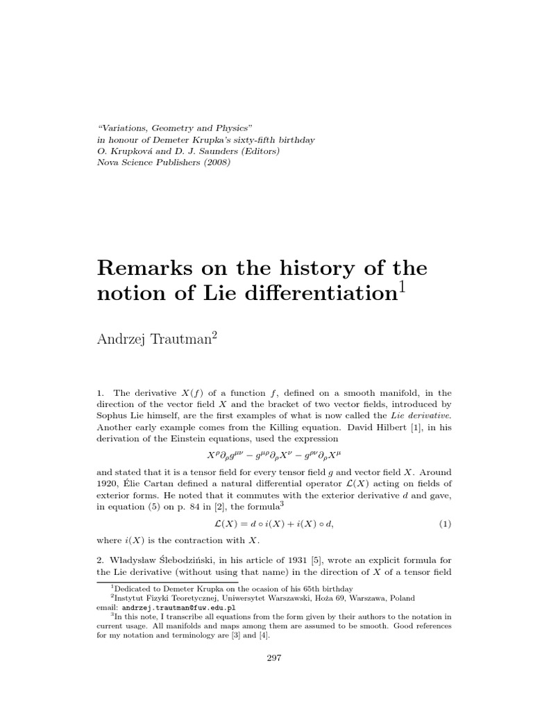 A Concise History of the Development of the Concept of the Lie ...