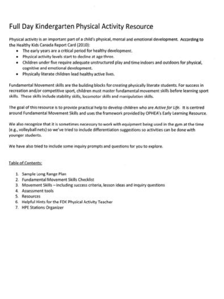 FDK Physical Activity Resource | PDF