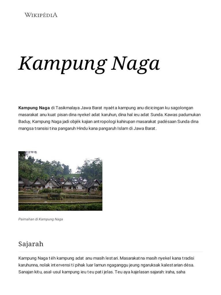 Kampung Naga - Wikipédia Sunda, Énsiklopédi Bébas | PDF